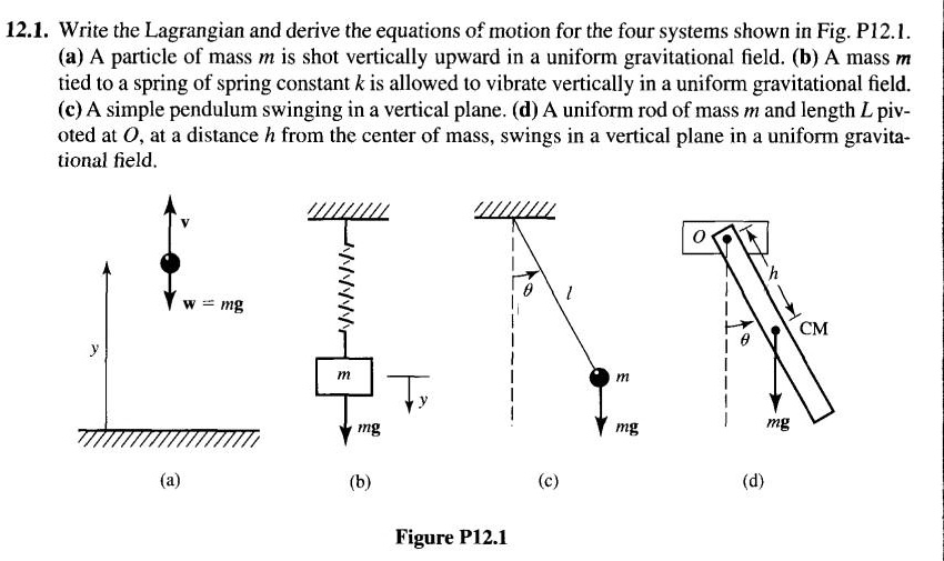 121 Write The Lagrangian And Derive The Equations Of Motion For The Four Systems Shown In Fig