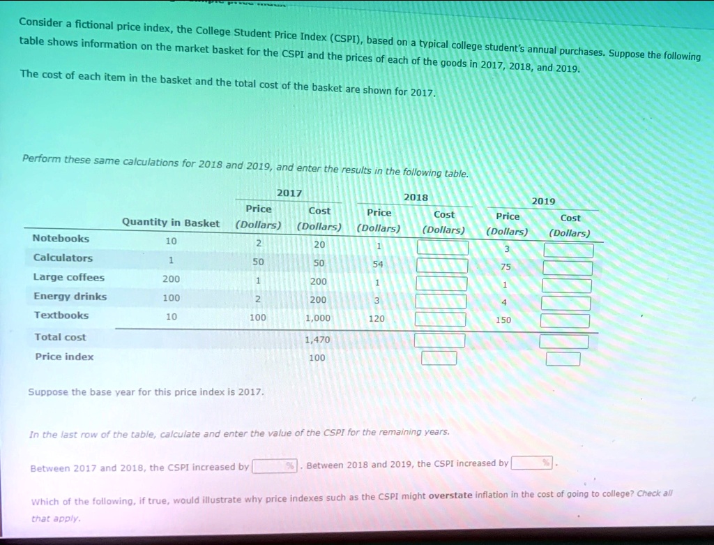SOLVED: Please answer the questions. Consider a fictional price index ...