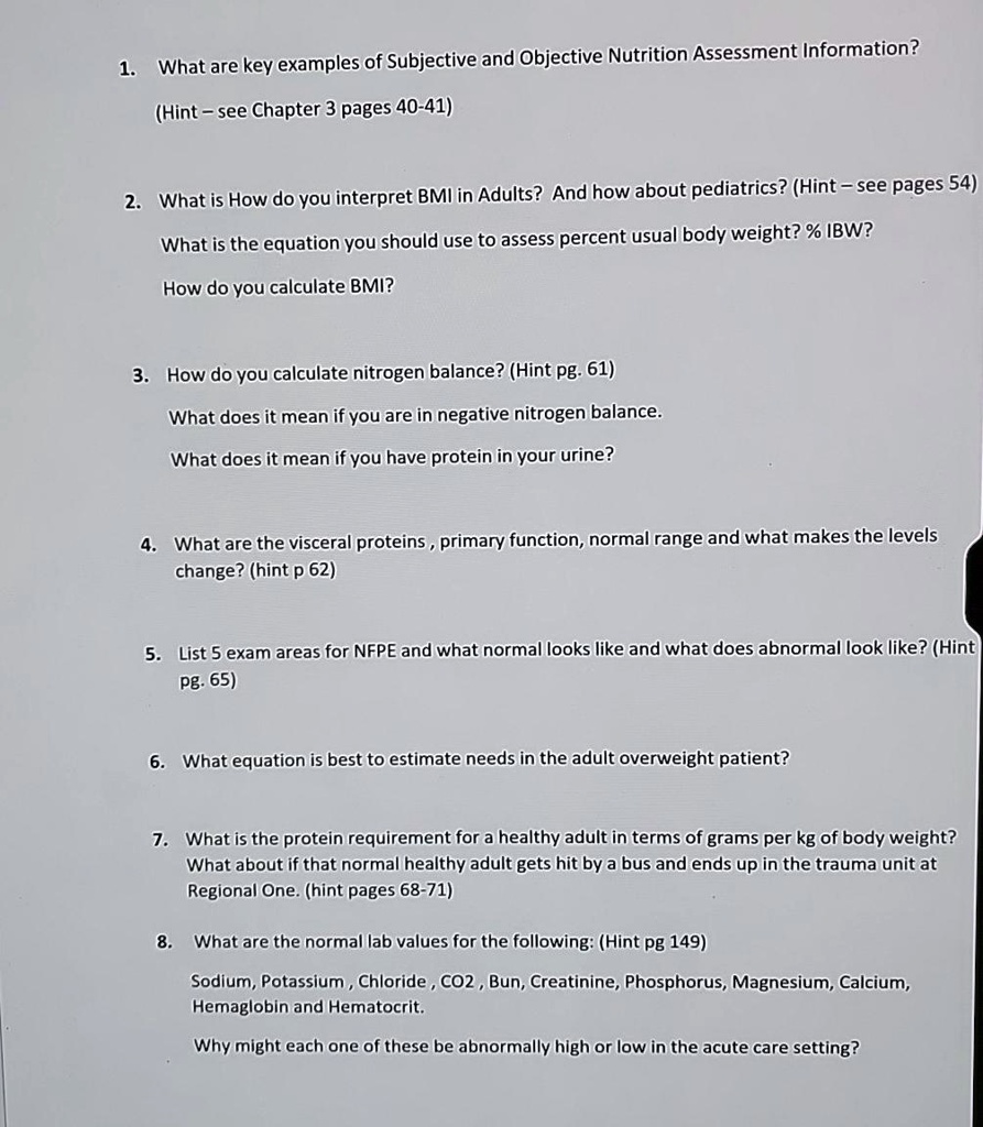 SOLVED: 1. What are key examples of Subjective and Objective Nutrition ...