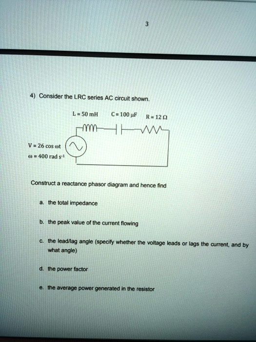 SOLVED: Consider the LRC series AC circuit shown. 50 mH C = 100 pF R ...