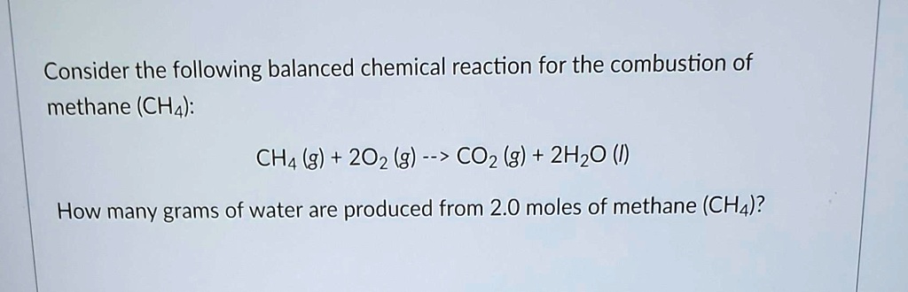 Consider the following balanced chemical reaction for the combustion of methane (CH4): CH4 (g ...