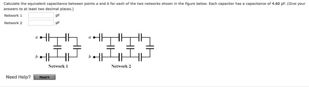 calculate the equivalent capacitance between points and for each of the two networks shown in ...