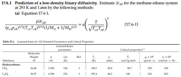 Solved 17a 1 Prediction Of A Low Density Binary Diffusivity Estimate