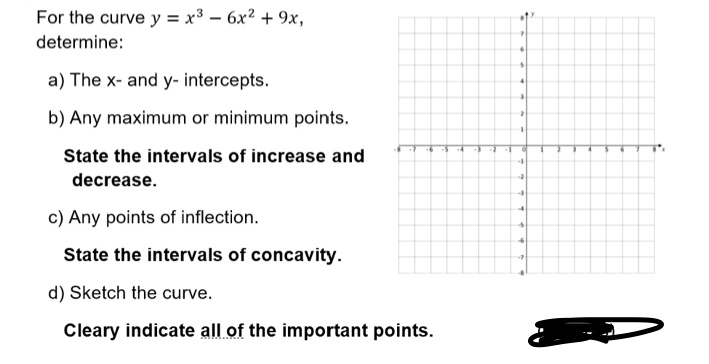 SOLVED: For the curve y = x3 6x2 + 9x, determine: a) The X- and y ...