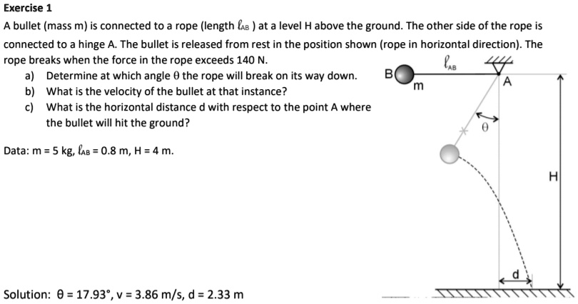 SOLVED: A bullet (mass m) is connected to a rope (length L) at a level ...
