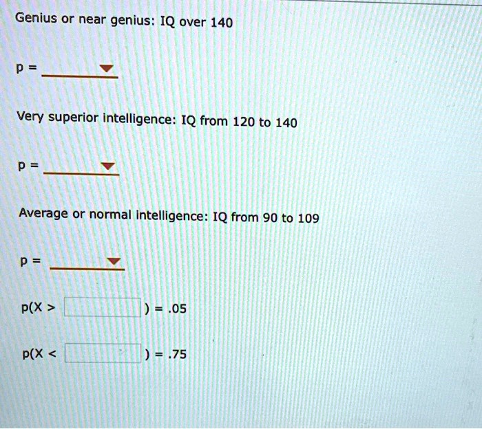 SOLVED: Genius or near genius: IQ over 140 Very superior intelligence ...