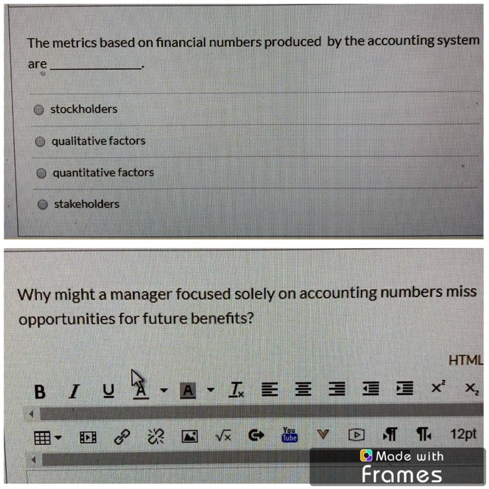 SOLVED: The metrics based on financial numbers produced by the ...