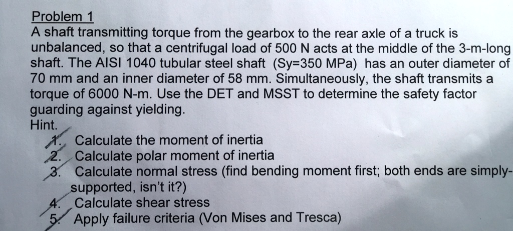 SOLVED: A shaft transmitting torque from the gearbox to the rear axle ...