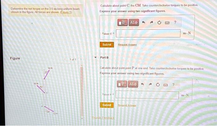 Determine the net torque on the 3.5-m-long uniform beam shown in the ...