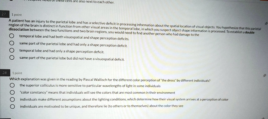 A patient has an injury to the parietal lobe and has a selective ...