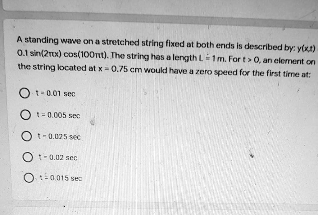 SOLVED:A standing = wave On â‚¬ stretched string fixed at both ends Is described by: ylx,t) 0.1 ...