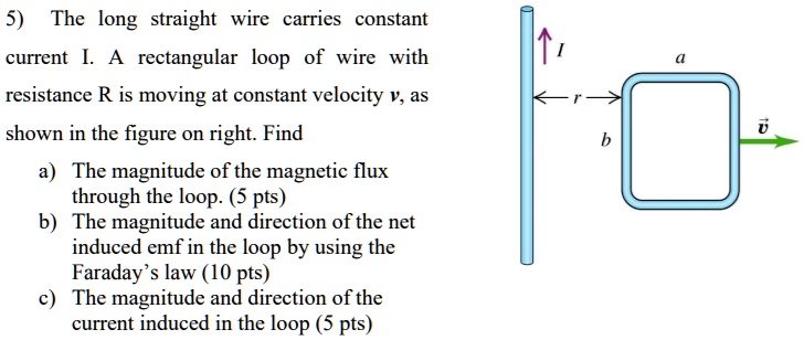 5 the long straight wire carrics constant current rectangular loop of wire with resistance r is ...