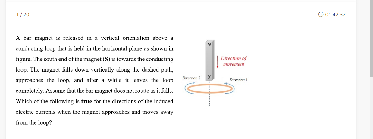 SOLVED: 1 / 20 (1) 01:42:37 A bar magnet is released in a vertical ...