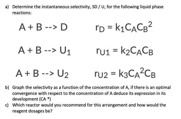 SOLVED: a) Determine the instantaneous selectivity, SD/U, for the ...
