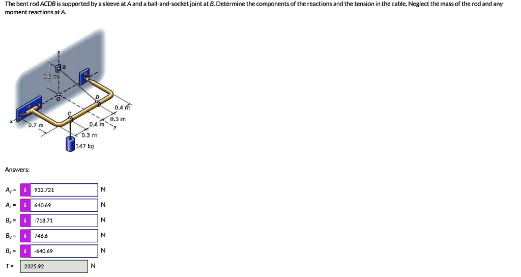 The bent rod ACDB is supported by a sleeve at A and a ball-and-socket ...