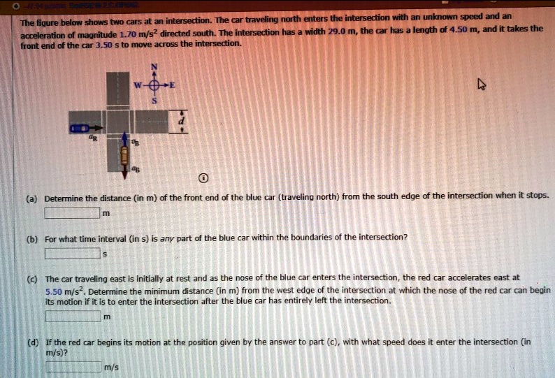 the figure below shows two cars at an intersection the car traveling ...