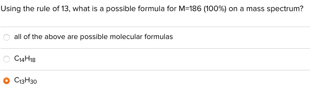 Using the rule of 13, what is a possible formula for M=186 (100%) on a ...