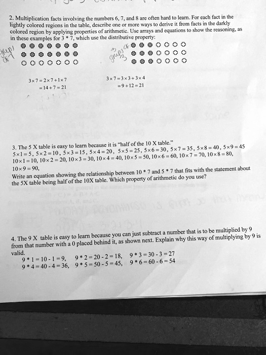 SOLVED: Multiplication facts involving numbers are often hard to learn. For each lightly colored ...