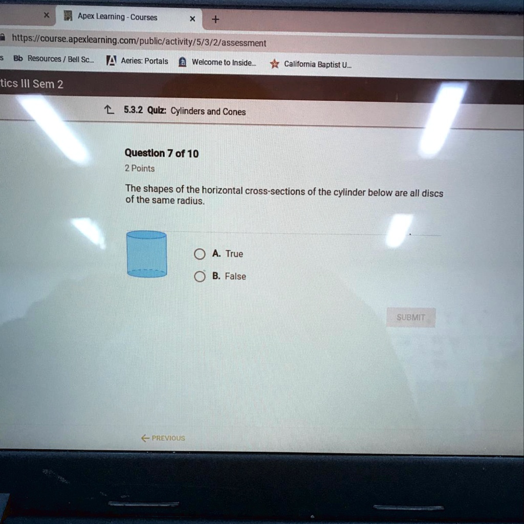 SOLVED: The shapes of the horizontal cross-sections of the cylinder below are all discs of the ...