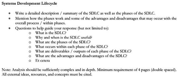 SOLVED: Texts: Systems Development Lifecycle Write a detailed ...