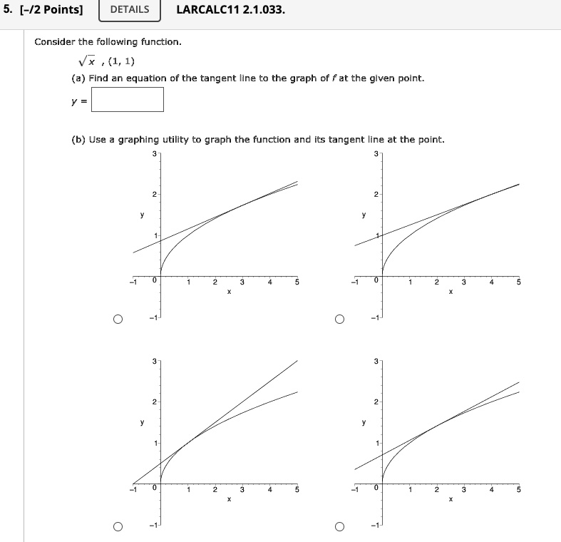 SOLVED: [-/2 Points] DETAILS LARCALC11 2.1.033 Consider the following function Vx (1, 1) (a ...