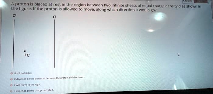 SOLVED: A proton is placed at rest in the region between two infinite sheets of equal charge ...