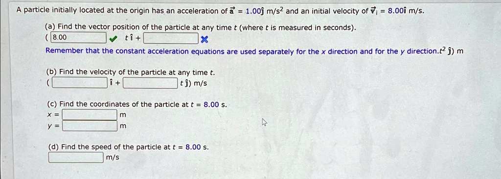 a particle initially located at the origin has an acceleration of ...