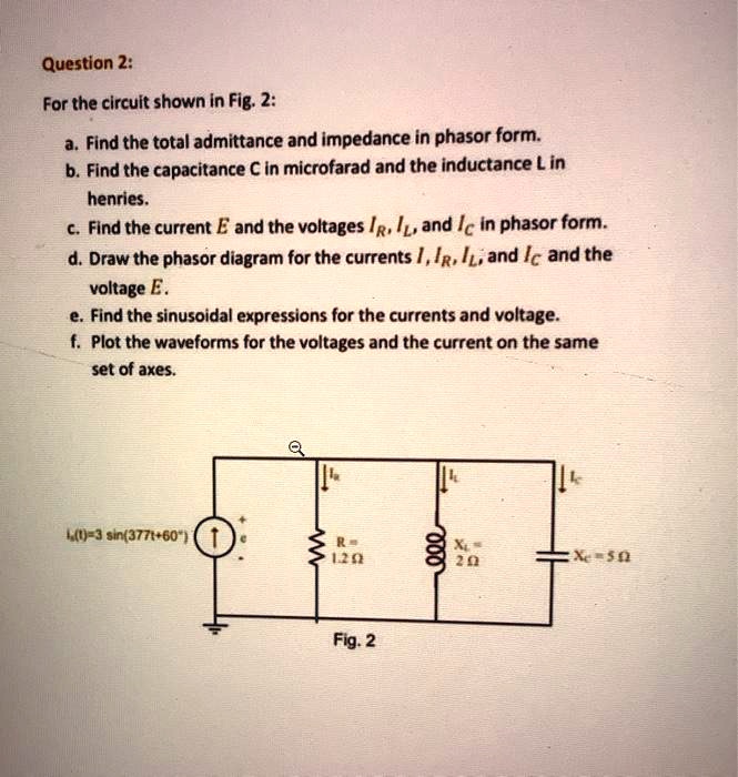 SOLVED: Question 2: For the circuit shown in Fig.2: a. Find the total admittance and impedance ...