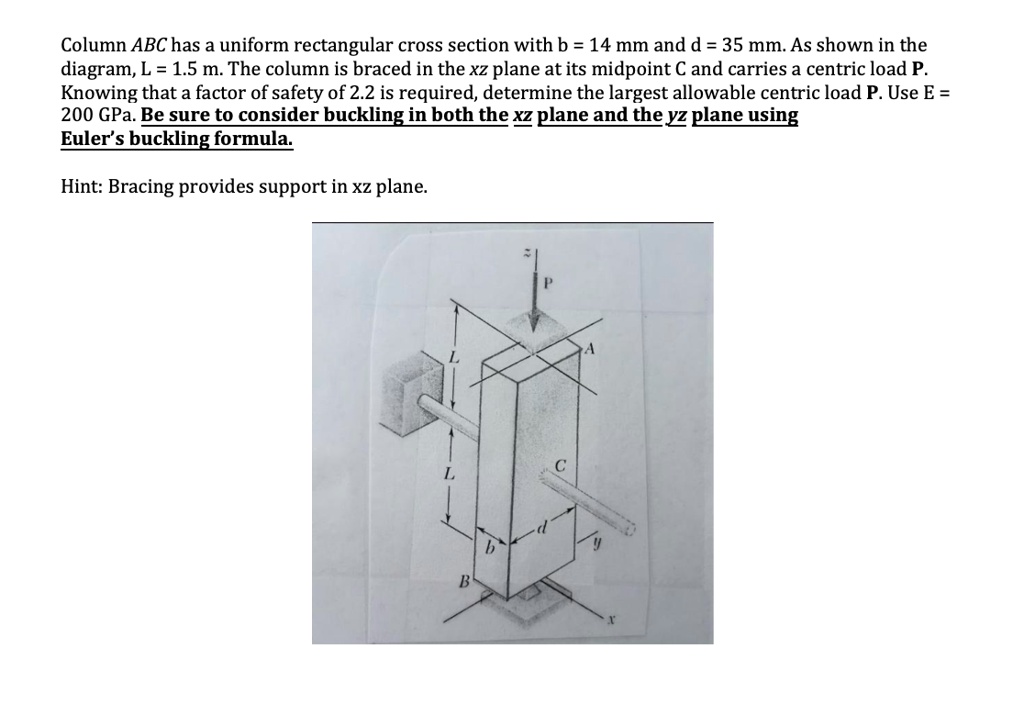 Column ABC has a uniform rectangular cross section with b = 14 mm and d ...