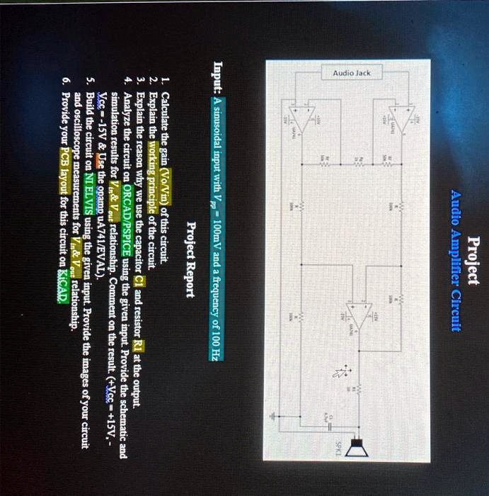 Audio Jack Project Audio Amplifier Circuit Input: A sinusoidal input with Vpp = 100mV and a ...