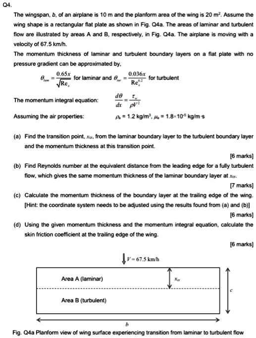 Q4. The wingspan, b, of an airplane is 10 m and the planform area of ...
