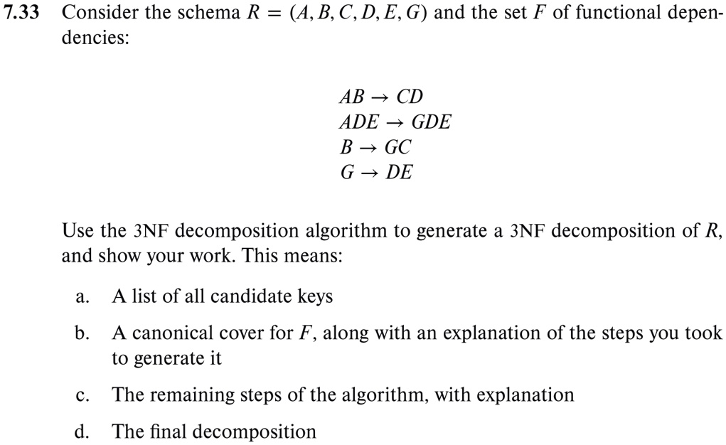733 Consider The Schema R Ab Cde G And The Set F Of Functional Depen