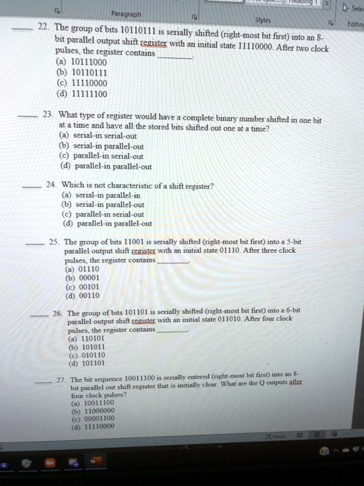 paragraph sele styles editin 22the group of bits 10110111 is serially ...