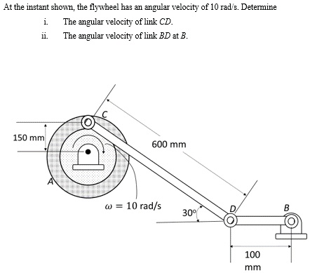 SOLVED: At the instant shown, the flywheel has an angular velocity of 10 rad/s. Determine i. The ...