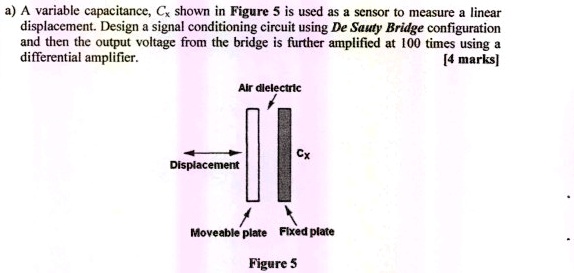 a) A variable capacitance, Cx shown in Figure 5 is used as a sensor to measure a linear ...