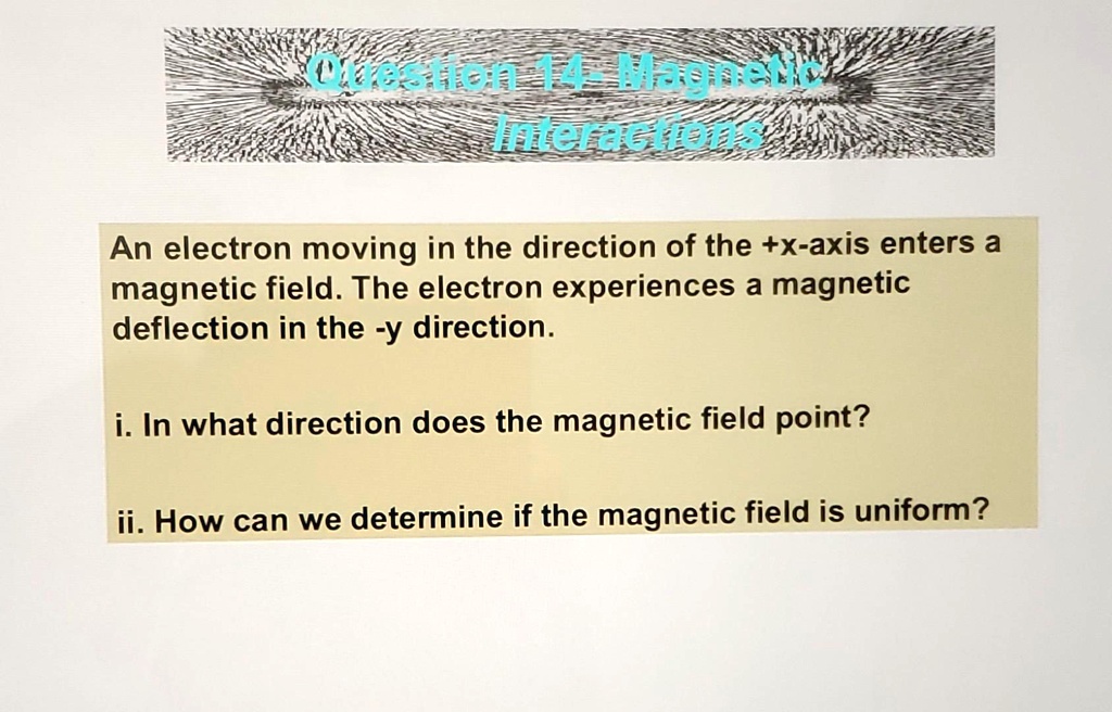 SOLVED: An electron moving in the direction of the +x-axis enters a magnetic field.The electron ...