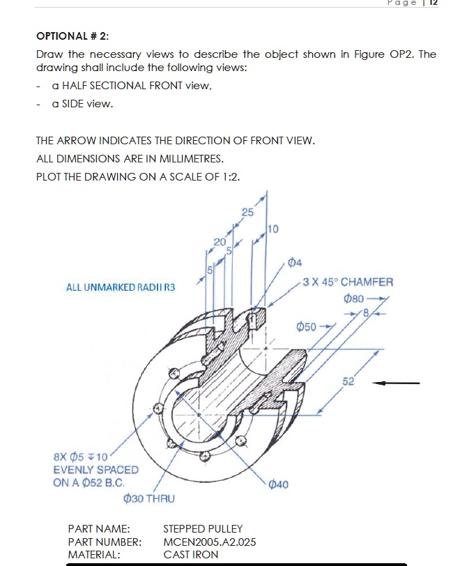 SOLVED: Please show the 2D view for half section front view and side ...