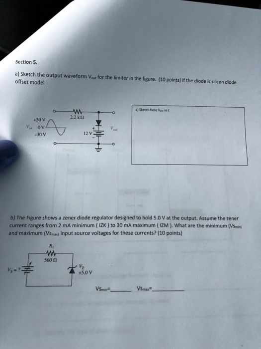 SOLVED: Section 5 Offset Model: Sketch the output waveform Vo for the limiter in the figure. (10 ...
