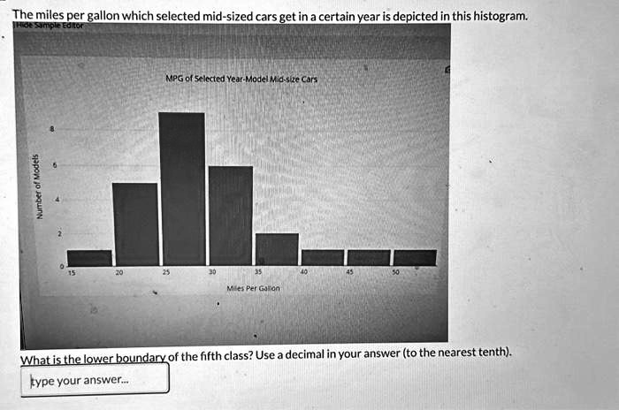 SOLVED: Texts: The miles per gallon that selected mid-sized cars get in ...