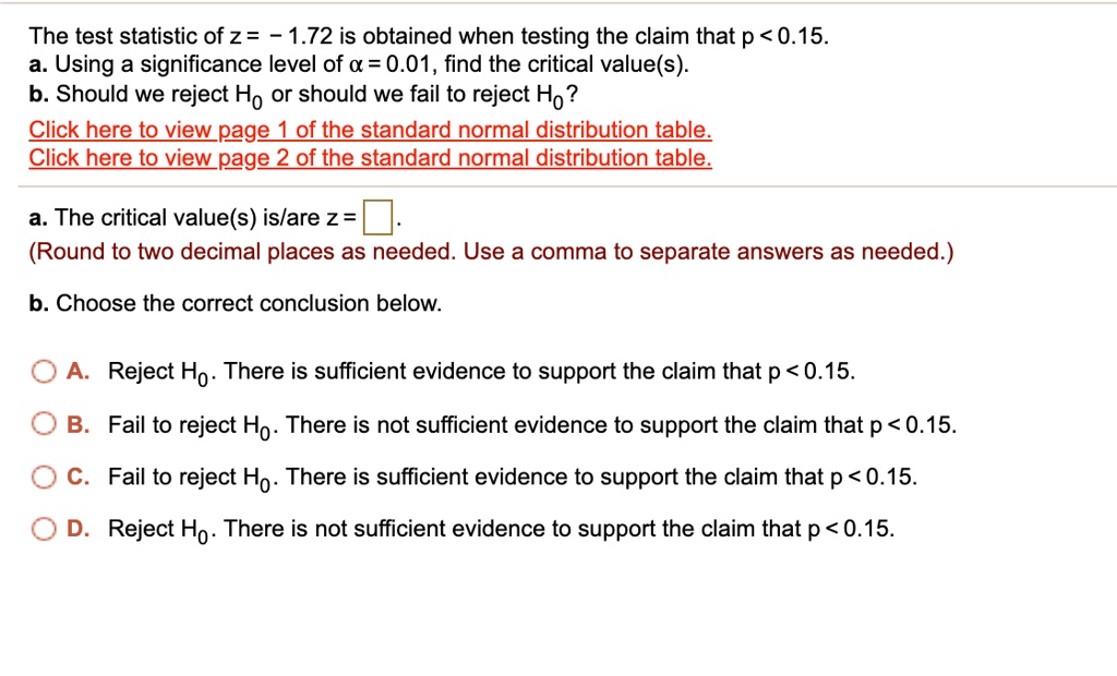 Standard Normal Table Critical Value