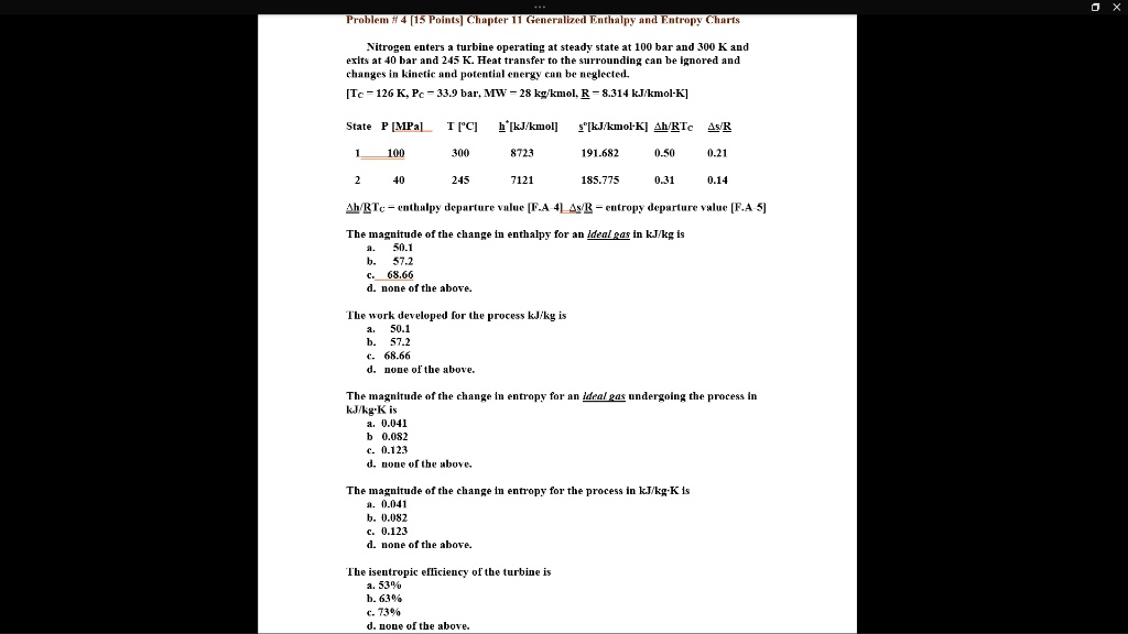 SOLVED: Problem #4 [15 Points] Chapter 11 Generalized Enthalpy and ...