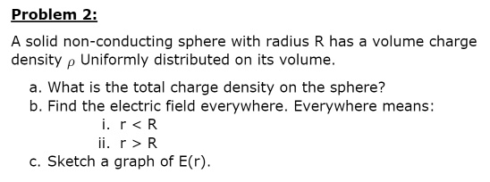 Problem 2: A solid non-conducting sphere with radius R has a volume charge density ρ uniformly ...