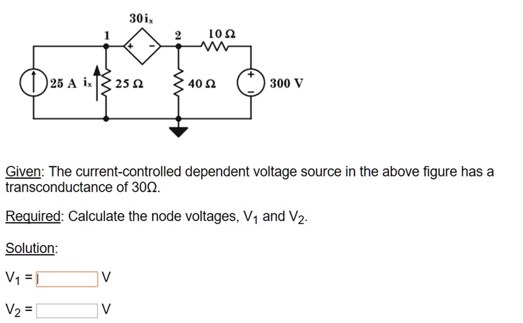SOLVED: 30ix 1 2 100 W 25 A 25 40 300 V Given: The current-controlled dependent voltage source ...
