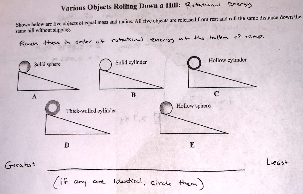 SOLVED:Various Objects Rolling Down a Hill: Ratans~~I Enxr9) radius ...