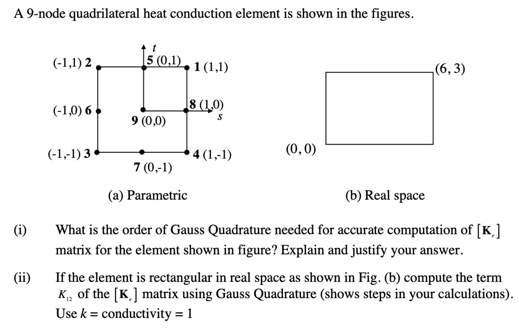 SOLVED: A 9-node quadrilateral heat conduction element is shown in the figures. (a) Parametric ...