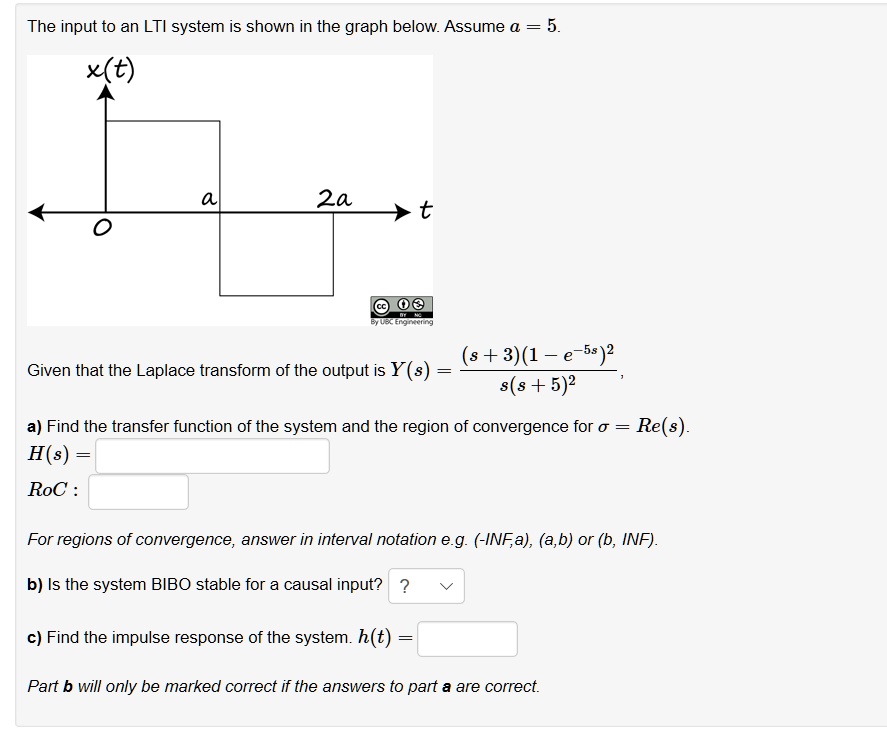SOLVED: The input to an LTI system is shown in the graph below. Assume a=5a=5. Given that the ...