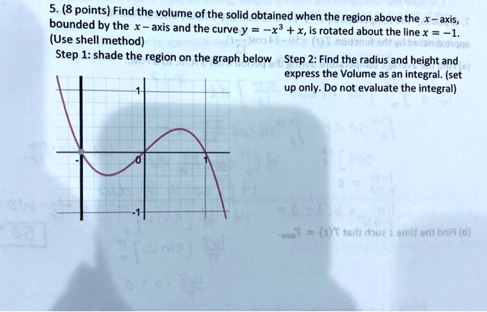 SOLVED: 5. (8 points) Find the volume of the solid obtained when the region above the x ...