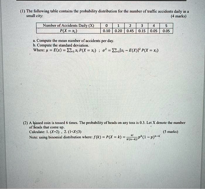 (1) The following table contains the probability distribution for the ...