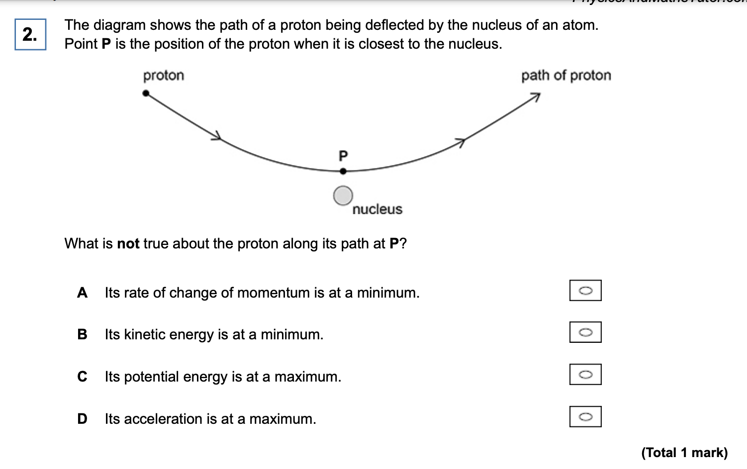 [GET ANSWER] 2. The diagram shows the path of a proton being deflected ...
