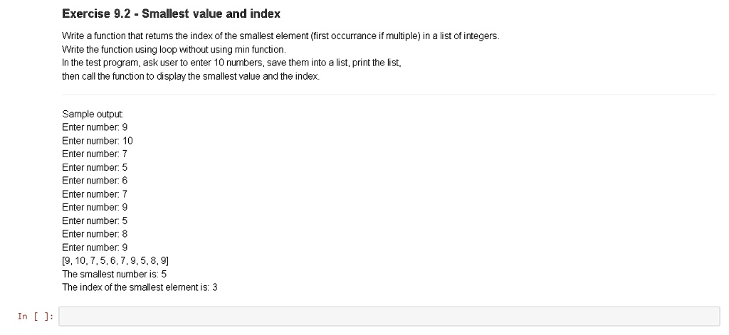 Solved Exercise 92 Smallest Value And Index Code In Python Write A Function That Returns